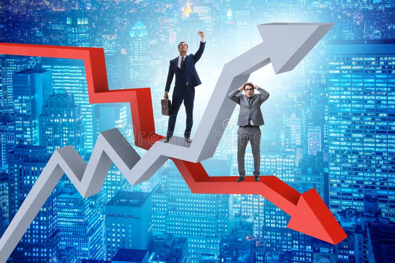 The Businessman with Charts of Growth and Decline Stock Photo - Image ...