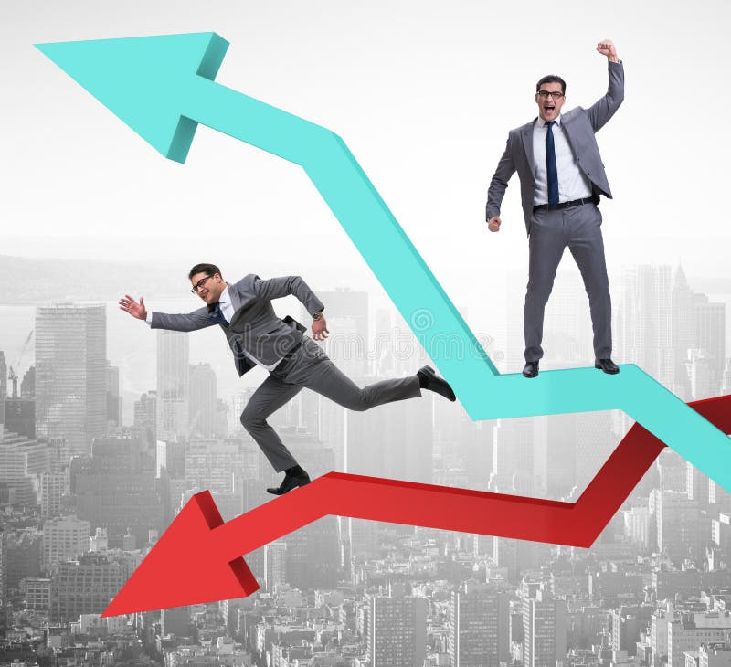 Businessman with Charts of Growth and Decline Stock Photo - Image of ...
