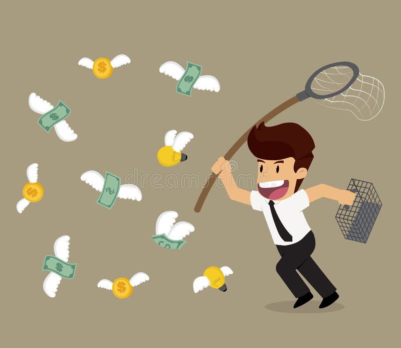 Cartoon Businessman Chasing Money Flying Stock Vector - Illustration of ...