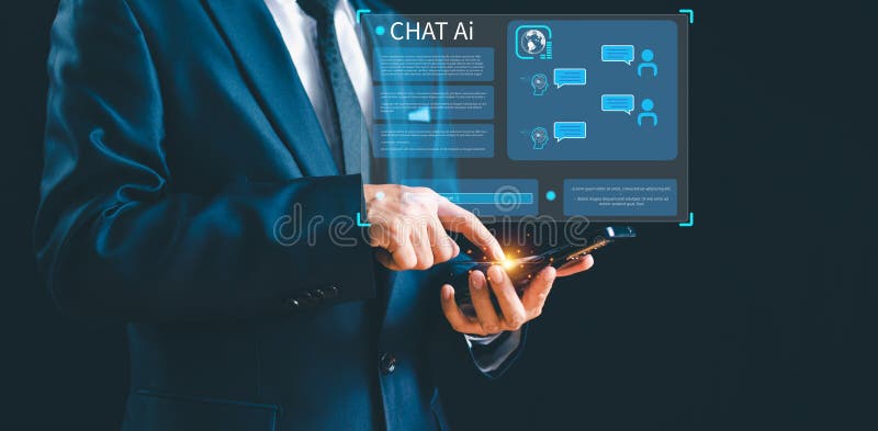 Businessman Chat with Robot Technology Screen Mobile Stock Photo ...