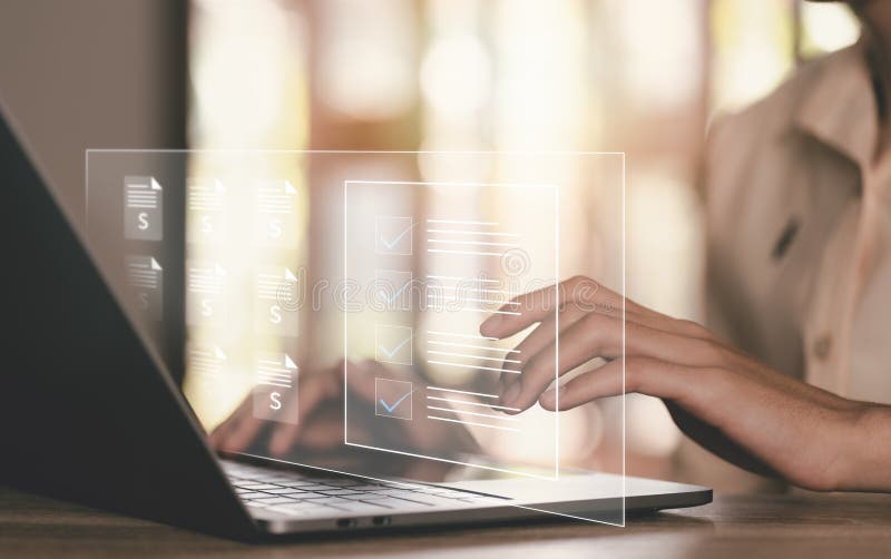 Businessman Check Mark about Exploring Topics, in the Virtual Form ...