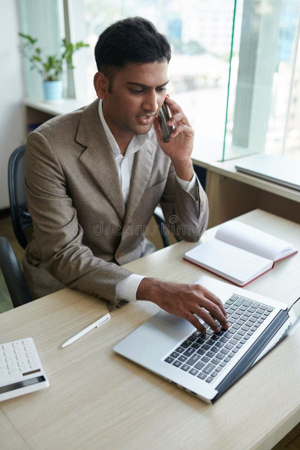 Businessman Checking Agreement on Laptop Stock Photo - Image of talking ...