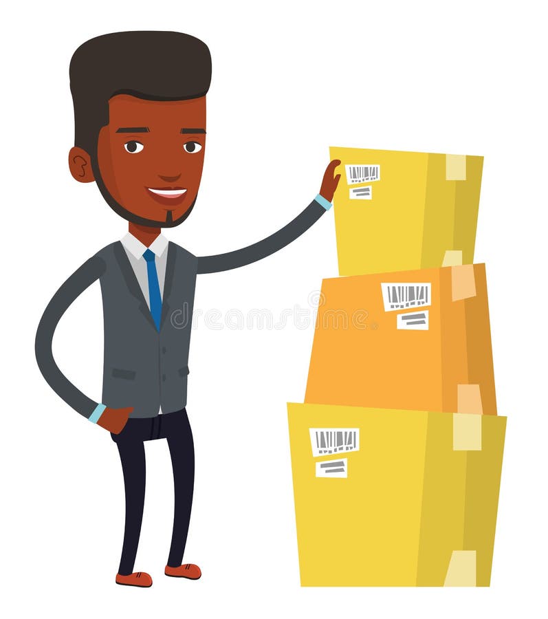 Businessman Checking Boxes in Warehouse. Stock Vector - Illustration of ...