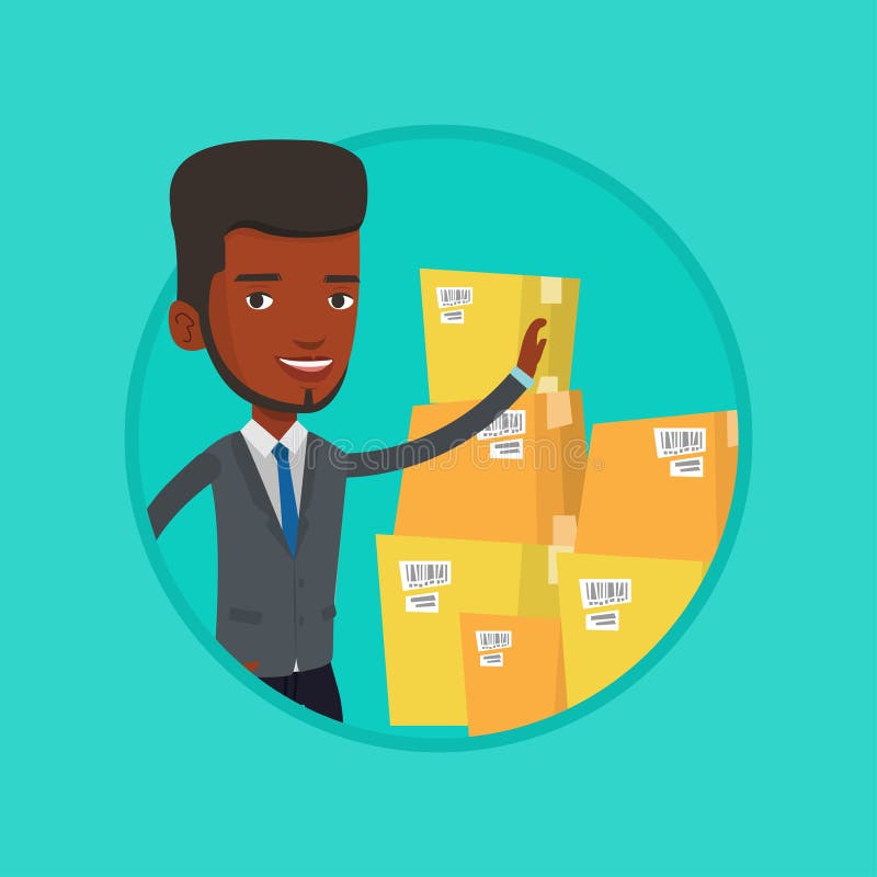 Businessman Checking Boxes in Warehouse. Stock Vector - Illustration of ...