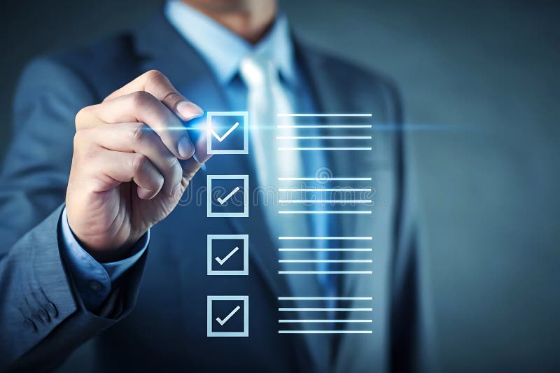 Businessman Checking Items on a Digital Checklist Interface Stock ...