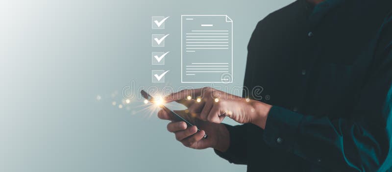 Businessman Checking Mark the Check Box. Questionnaire and Business ...