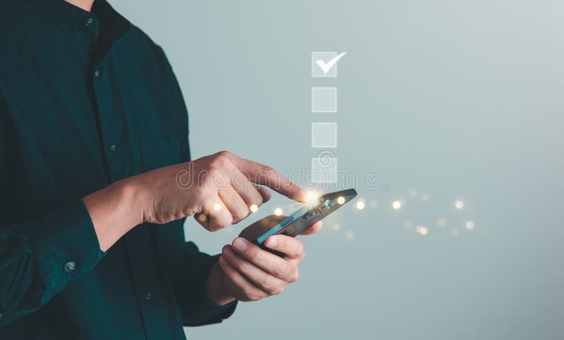 Businessman Checking Mark the Check Box. Questionnaire and Business ...