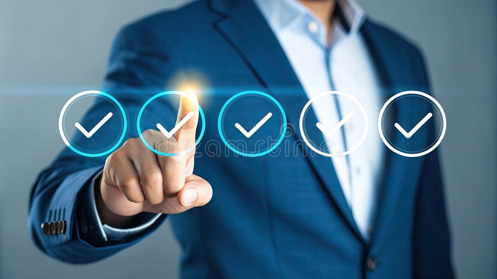 Businessman Checking Off Tasks on a Digital Interface with Glowing ...