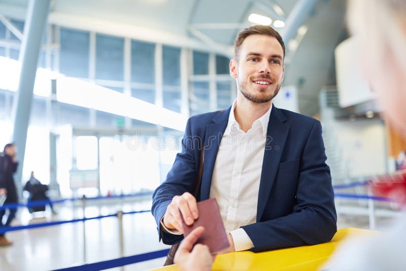 Businessman Checking Passport at Check in Stock Image - Image of ticket ...