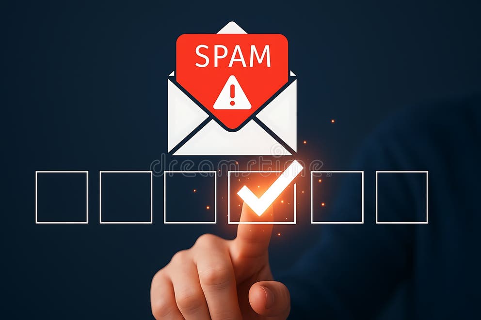 Businessman Checking Spam Email with a Checkmark, Marking the Spam ...