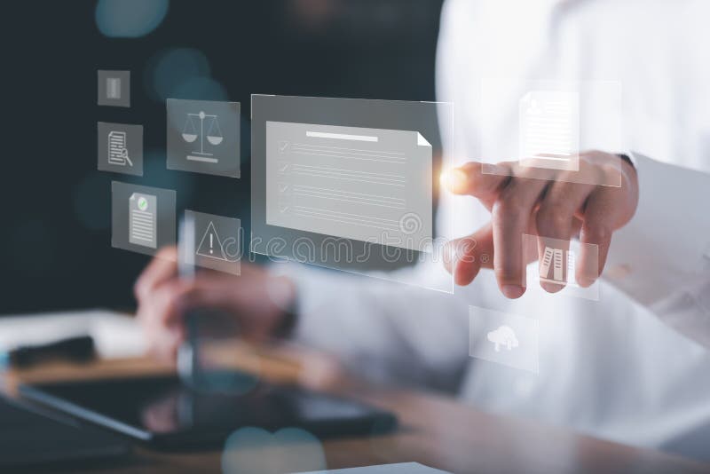 Businessman Checking the Steps through a Virtual Online Document with a ...