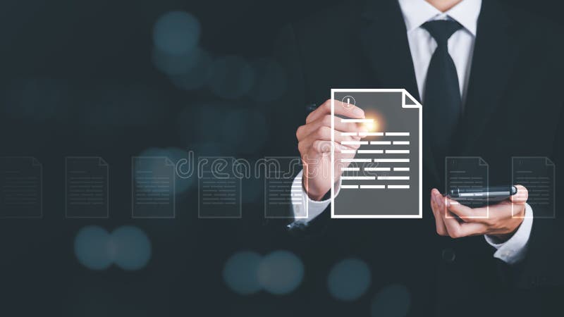 Businessman Checking the Steps through a Virtual Online Document with a ...