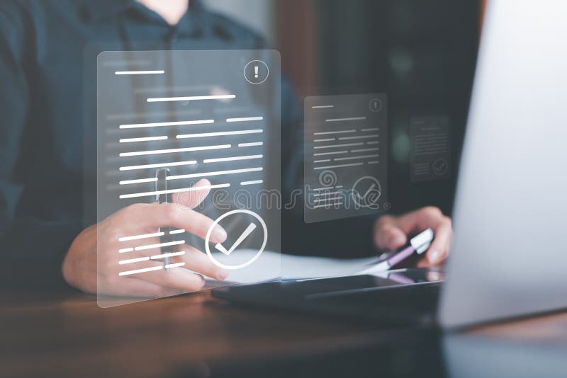 Businessman Checking the Steps through a Virtual Online Document with a ...