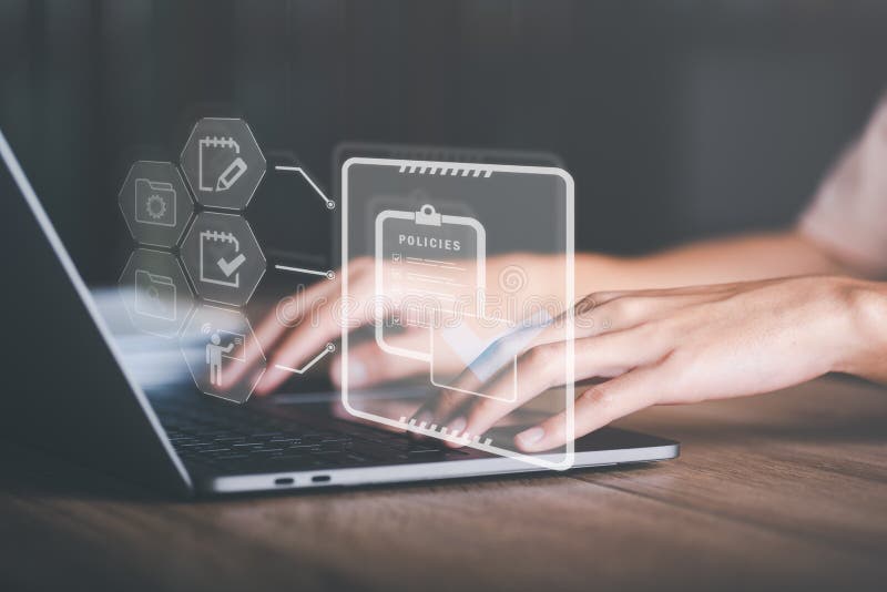 Businessman Checking the Steps through a Virtual Online Document with a ...