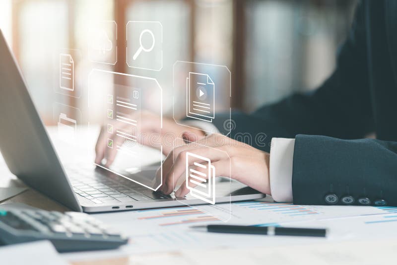 Businessman Checking the Steps through a Virtual Online Document with a ...
