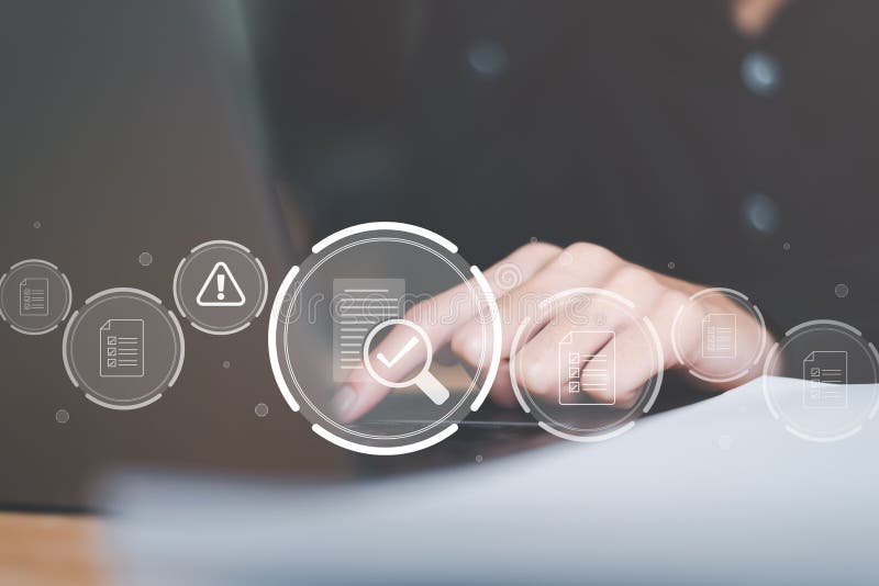 Businessman Checking the Steps through a Virtual Online Document with a ...