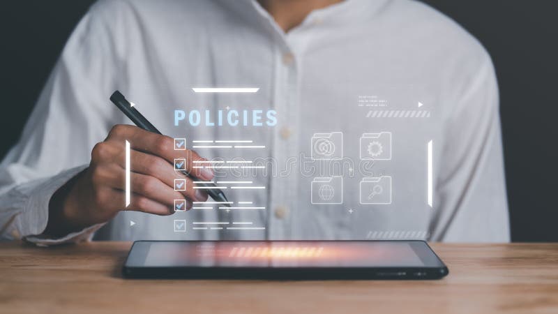 Businessman Checking the Steps through a Virtual Online Document with a ...