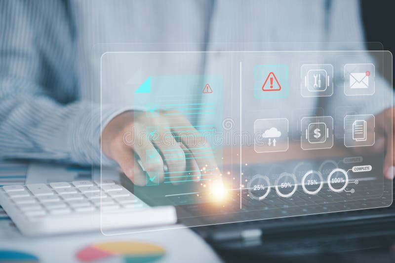 Businessman Checking the Steps through a Virtual Online Document with a ...