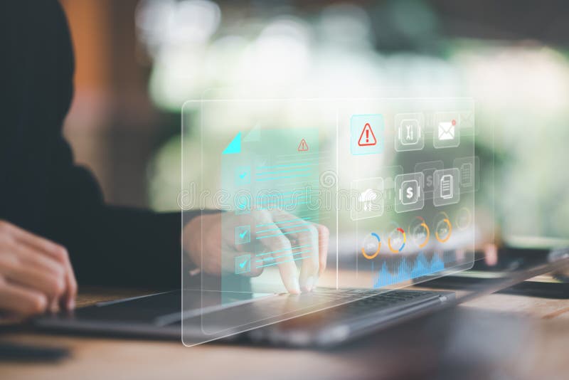 Businessman Checking the Steps through a Virtual Online Document with a ...