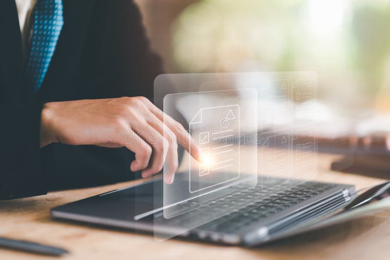 Businessman Checking the Steps through a Virtual Online Document with a ...