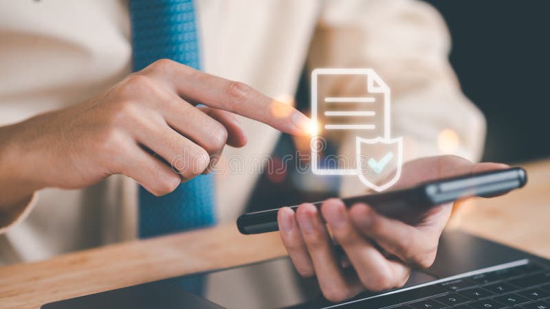 Businessman Checking the Steps through a Virtual Online Document with a ...