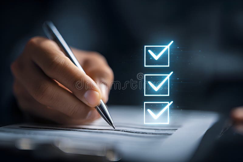 Businessman Checking Tasks on Virtual Checklist on Document Stock Image ...