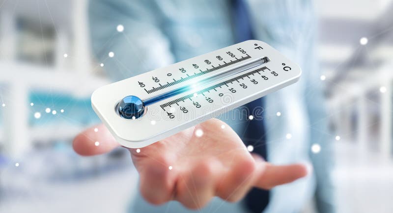 Businessman Checking the Temperature Drop 3D Rendering Stock ...