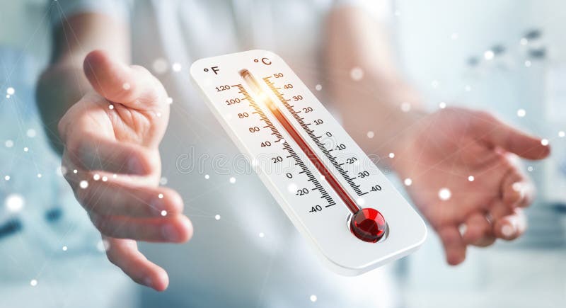 Businessman Checking the Temperature Rise 3D Rendering Stock ...