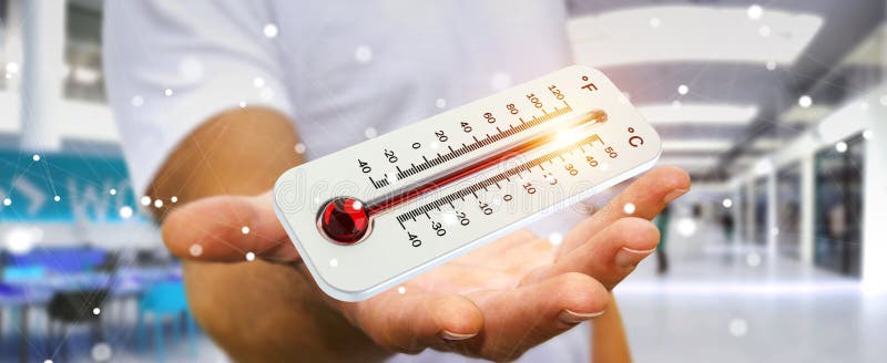 Businessman Checking the Temperature Rise 3D Rendering Stock ...