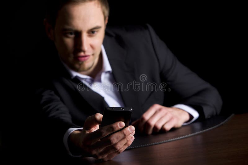 Businessman Checking Text Messages on Phone. Stock Image - Image of ...