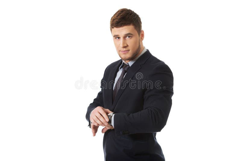 Businessman Checking Time on His Wrist Watch. Stock Photo - Image of ...