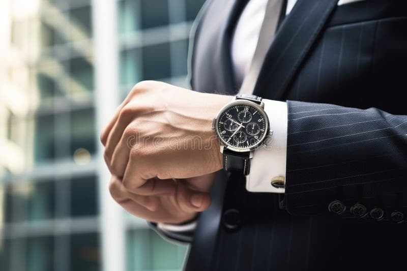 Businessman Checking Time from Watch Stock Illustration - Illustration ...