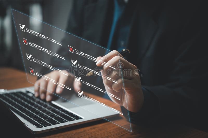 Businessman Checklist and Document on Virtual Screens Concept, Business ...