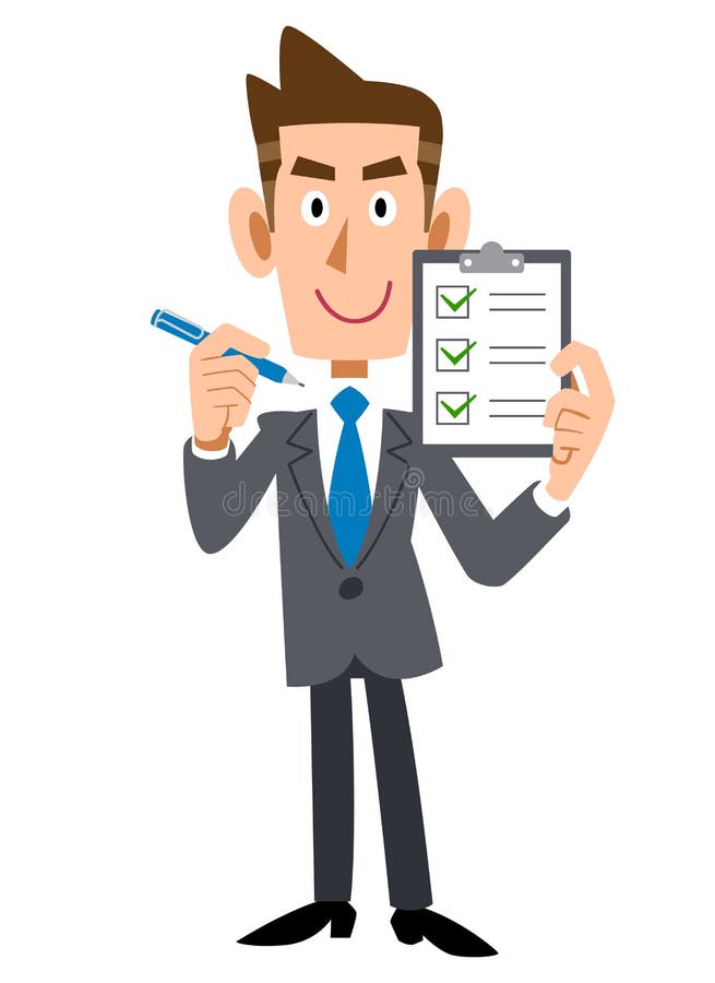 A Checklist and a Businessman Complete Stock Vector - Illustration of ...