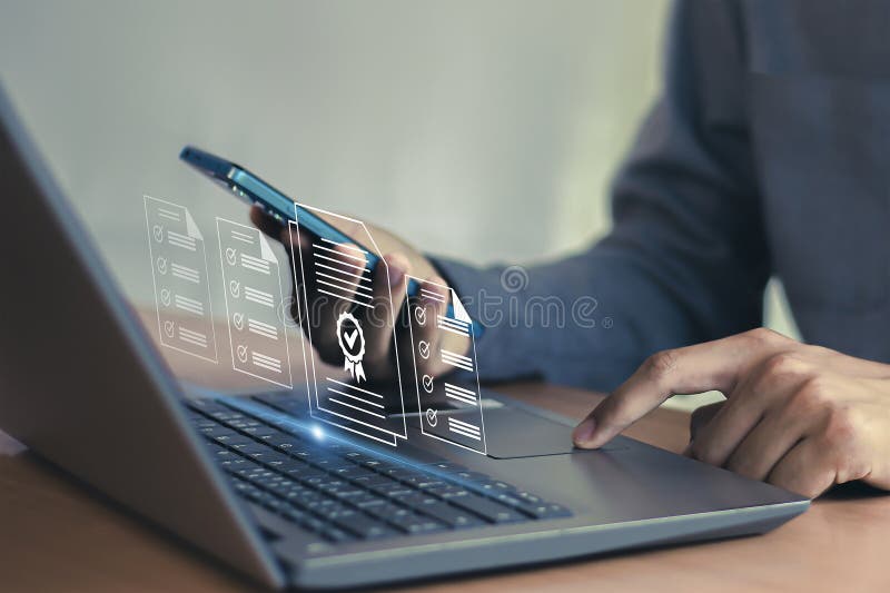 Businessman Checks Electronic Documents, Borderless Communication ...