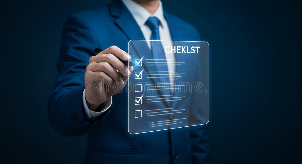 Businessman Checks Off a Checklist on a Digital Display for Task ...