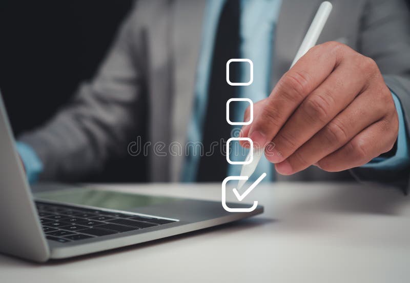 Businessman Checks Transaction Documents or Electronic Contract ...