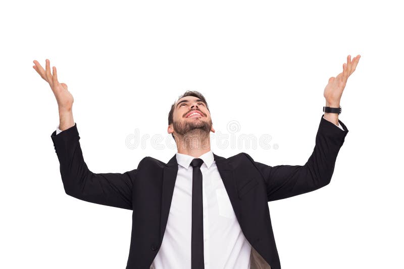 Cheering man with hands up stock image. Image of happiness - 60051661