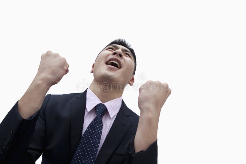 Businessman Cheering, Studio Shot Stock Photo - Image of cheering ...