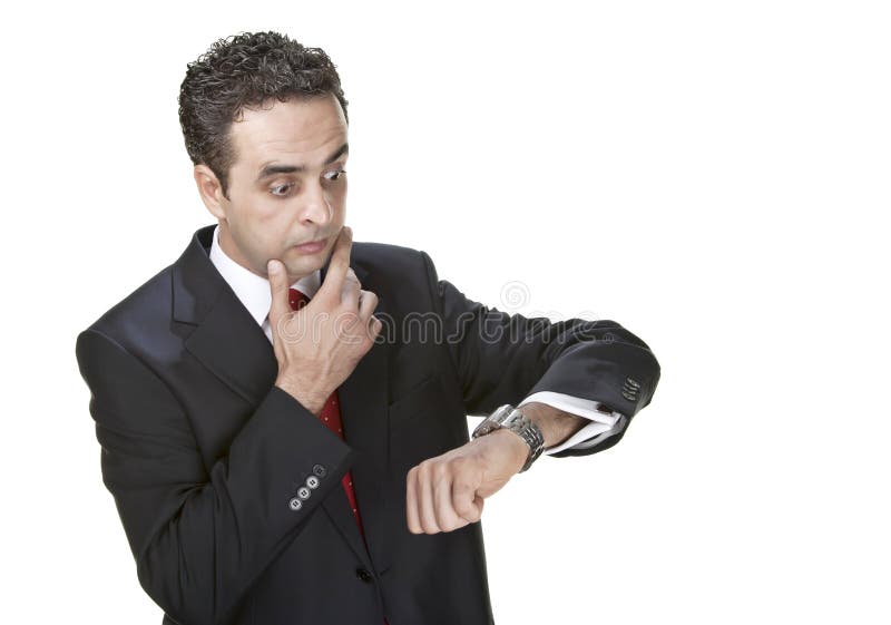 Businessman Chekcking To Time Stock Photo - Image of think, white: 62347878