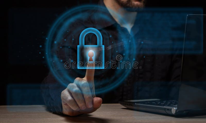 Businessman Chooses the Padlock Icon. Cybersecurity and Privacy ...