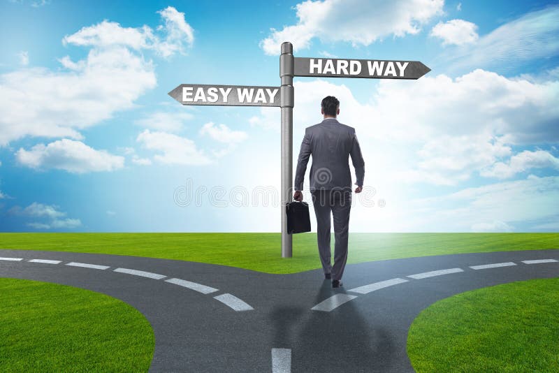 The Businessman Choosing between Hard and Easy Way Stock Photo - Image ...