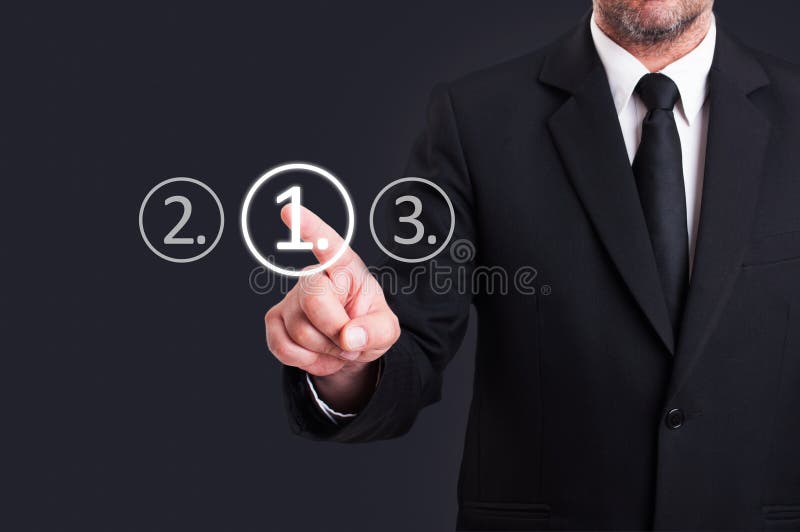 Businessman Choosing Number One Digital Button from Touchscreen Stock ...