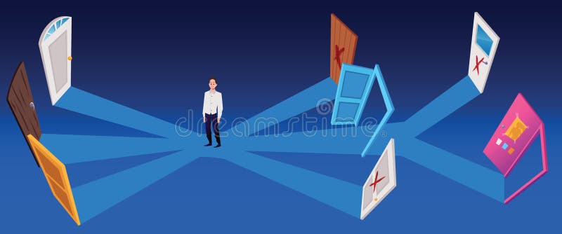 Businessman Choosing the Right Direction or Way, Flat Vector ...