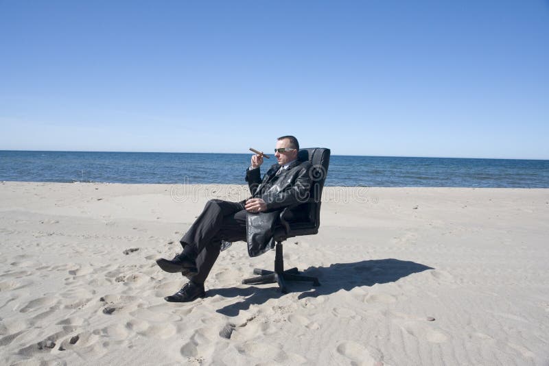 Businessman and Cigar on Beach Stock Image - Image of mobility, unwire ...