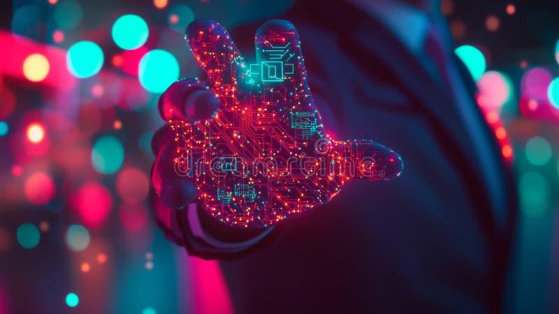 A Businessman with a Circuit Board Suit in a Data Center. Stock ...