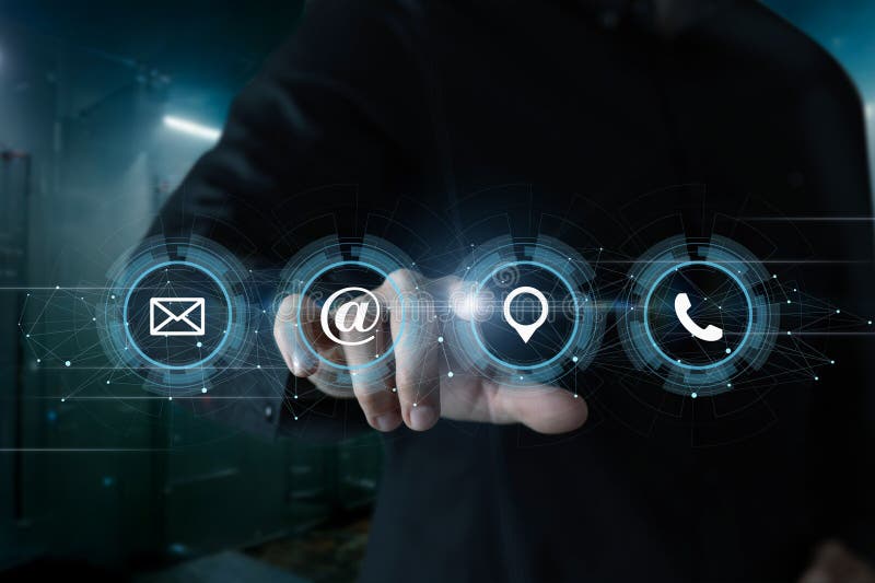 Businessman Click on the Contacts Icon Stock Photo - Image of symbol ...