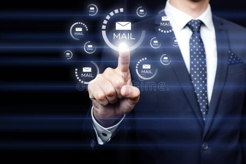 Businessman Clicking on Email Icon Stock Photo - Image of hand ...