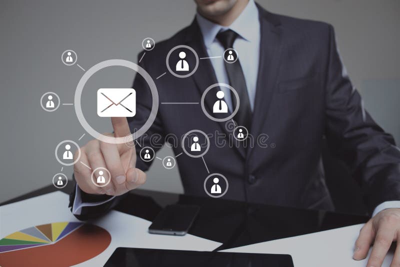 Businessman Clicking on Email Icon. Mail Service Stock Photo - Image of ...