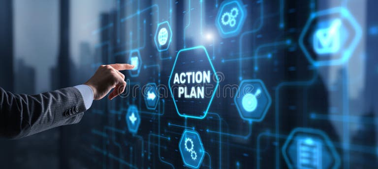 Businessman Clicks Action Plan. Algorithm and Strategy Development ...
